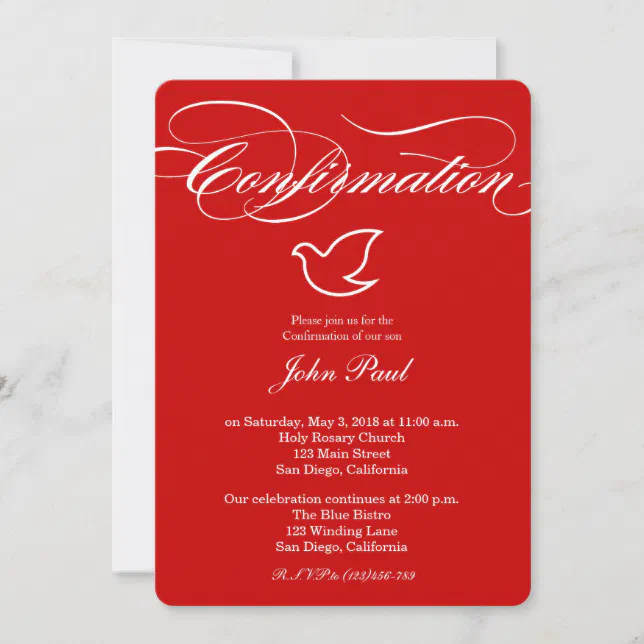 Modern Elegant Dove Confirmation Invitation | Zazzle