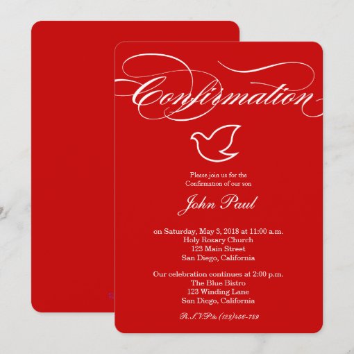 Modern Elegant Dove Confirmation Invitation | Zazzle