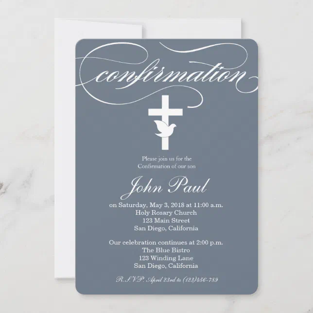 Modern Elegant Dove Confirmation Invitation | Zazzle