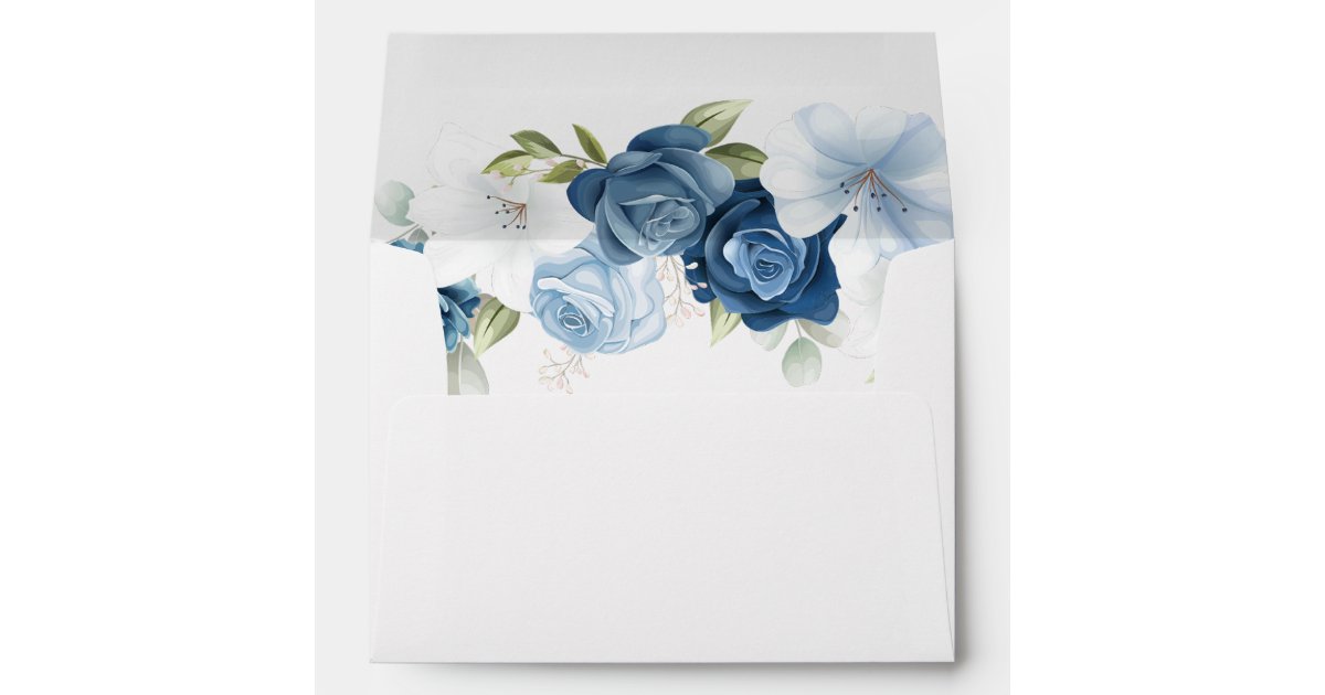 Modern Elegant Dusty Blue Floral Wedding Envelope | Zazzle