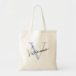Modern Elegant Dusty Blue Personalized Monogram Tote Bag | Zazzle