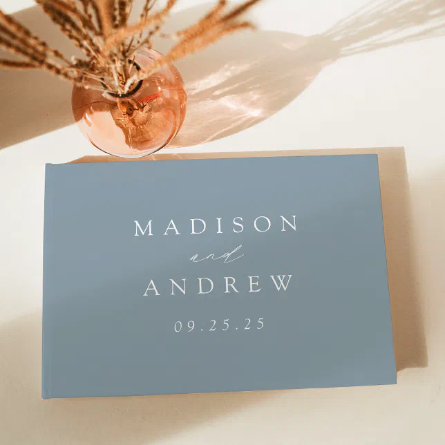 Modern Elegant Dusty Blue Wedding Guest Book | Zazzle