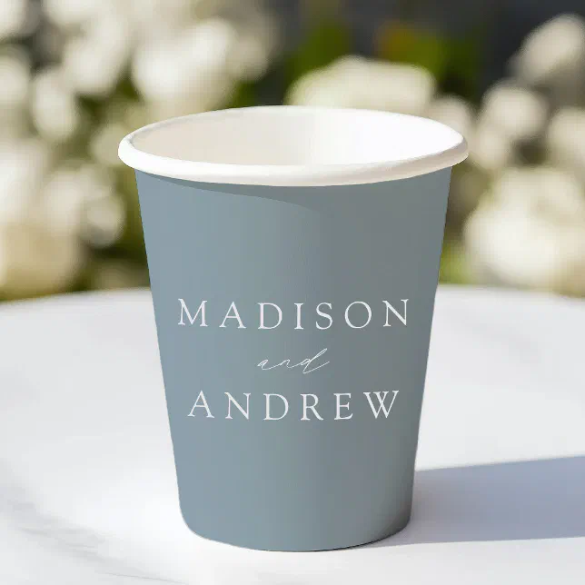 Modern Elegant Dusty Blue Wedding Paper Cups | Zazzle
