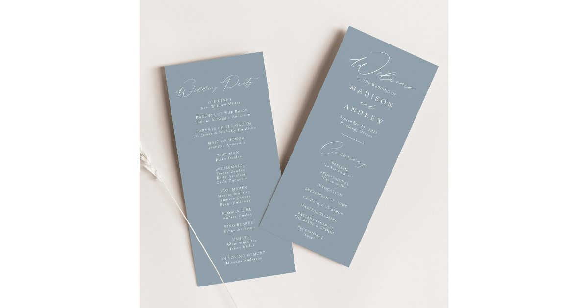 Modern Elegant Dusty Blue Wedding Program | Zazzle