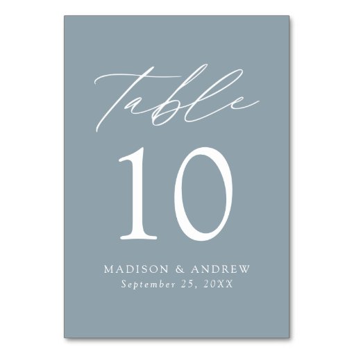 Modern Elegant Dusty Blue Wedding Table Number | Zazzle