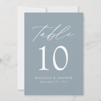 Modern Elegant Dusty Blue Wedding Table Number | Zazzle