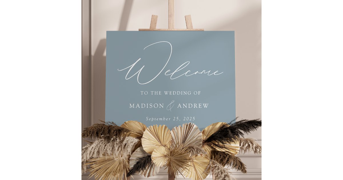 Modern Elegant Dusty Blue Wedding Welcome Sign | Zazzle