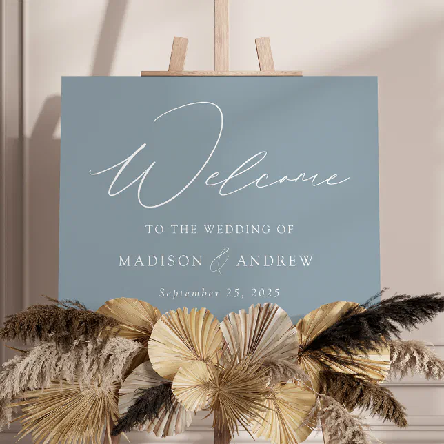 Modern Elegant Dusty Blue Wedding Welcome Sign | Zazzle