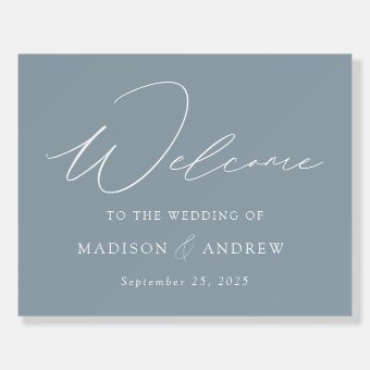 Modern Elegant Dusty Blue Wedding Welcome Sign | Zazzle