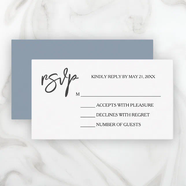 Modern Elegant Dusty Blue White RSVP Card | Zazzle