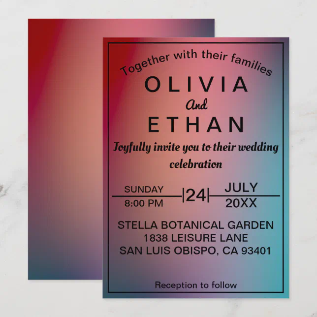 Modern elegant dusty neon Wedding Invitation | Zazzle