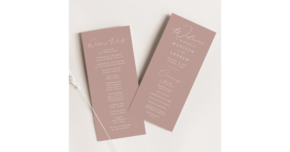 Modern Elegant Dusty Rose Wedding Program | Zazzle