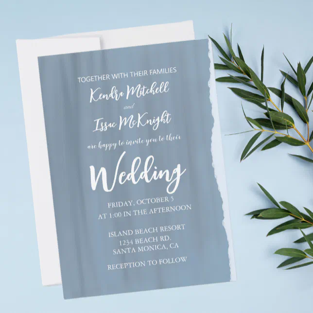Modern Elegant Dusty Slate Blue Wedding Invitation | Zazzle