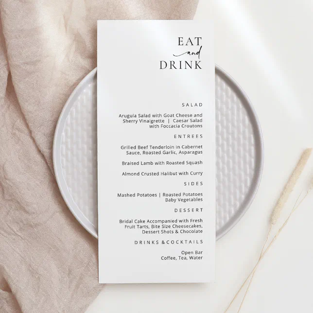 Modern Elegant Eat and Drink Menu Card | Zazzle