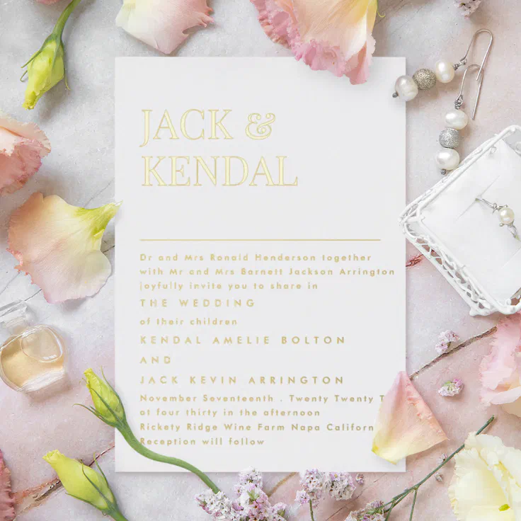 Modern Elegant | Editable Names Wedding Gold Foil Invitation | Zazzle