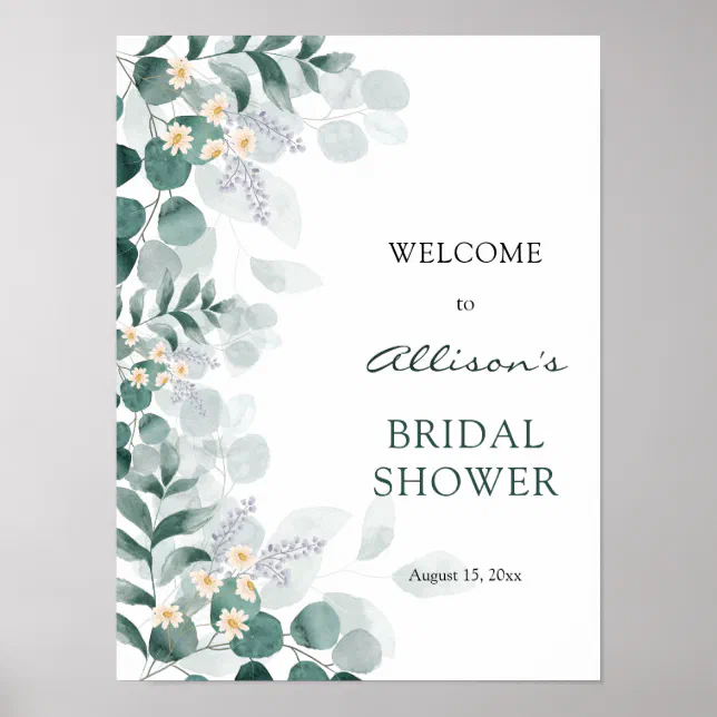 Modern elegant eucalyptus bridal shower welcome p poster | Zazzle