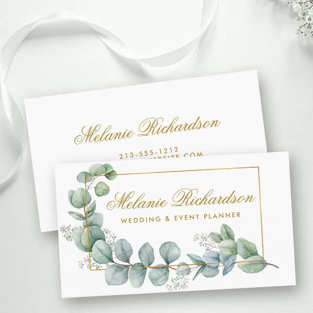 Modern Elegant Eucalyptus Leaves Greenery Gold Business Card | Zazzle