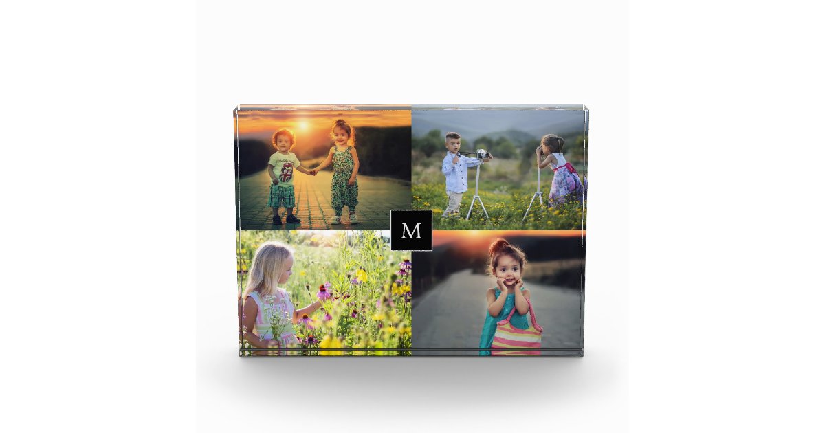 Modern elegant family photo collage monogrammed | Zazzle