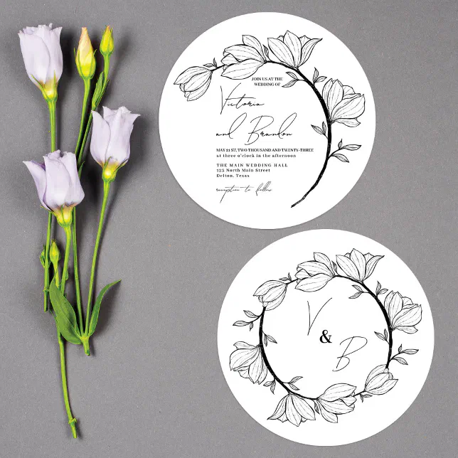 Modern Elegant Floral Circle Branch Wedding Invitation | Zazzle