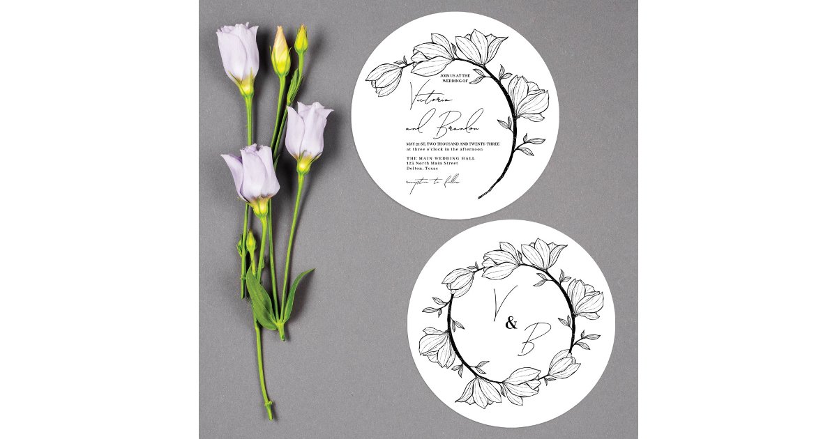 Modern Elegant Floral Circle Branch Wedding Invitation | Zazzle