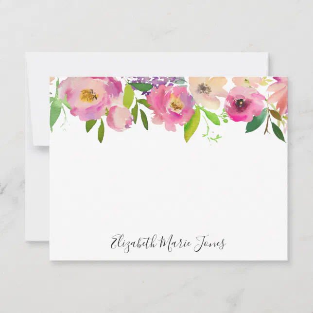 Modern Elegant Floral Pink Pastel Watercolor Peony Note Card | Zazzle