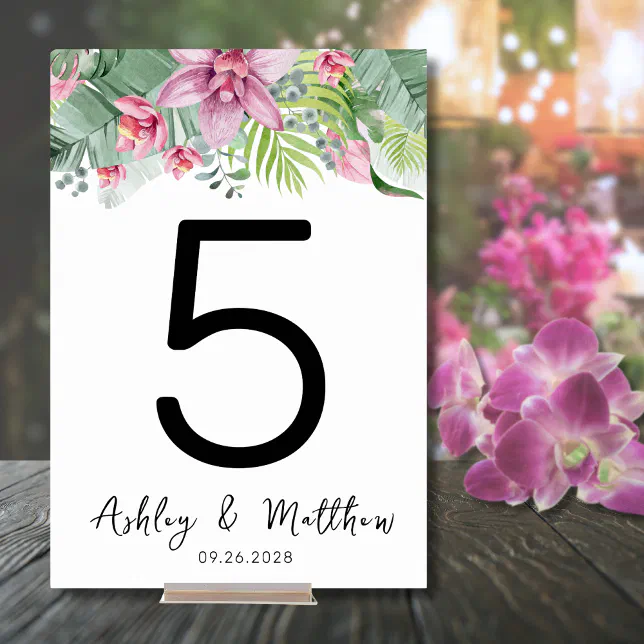 Modern Elegant Floral Tropical Wedding Table Number | Zazzle