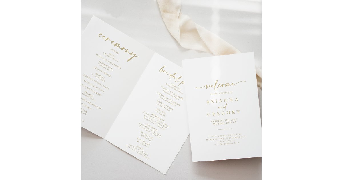 Modern Elegant Folded Gold Wedding Program | Zazzle