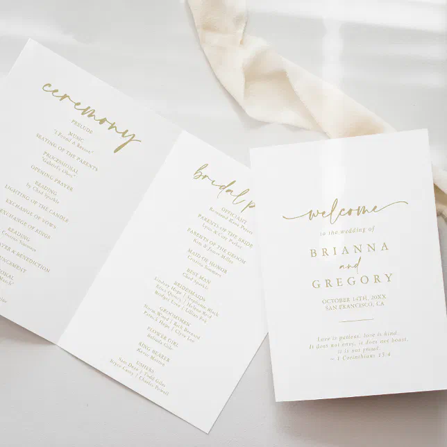 Modern Elegant Folded Gold Wedding Program | Zazzle