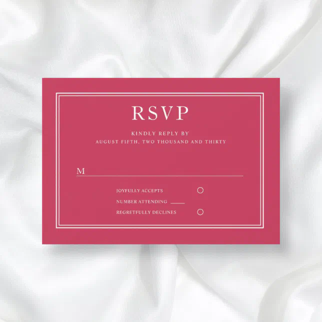 Modern Elegant Formal Magenta Wedding RSVP Card | Zazzle