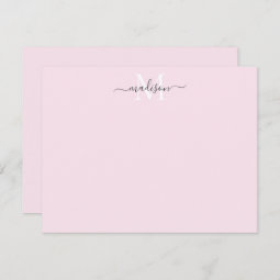 Modern Elegant Girly Script Monogram Blush Pink Note Card | Zazzle