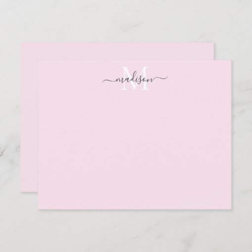 Modern Elegant Girly Script Monogram Blush Pink Note Card | Zazzle