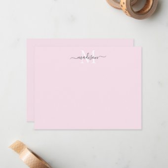 Modern Elegant Girly Script Monogram Blush Pink Note Card | Zazzle
