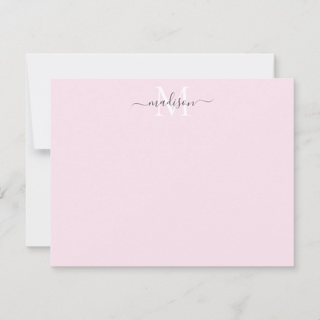 Modern Elegant Girly Script Monogram Blush Pink Note Card | Zazzle