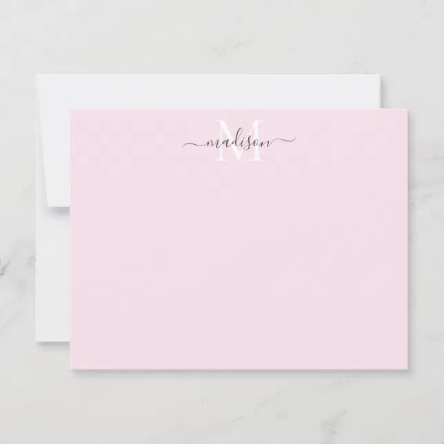 Modern Elegant Girly Script Monogram Blush Pink Note Card | Zazzle