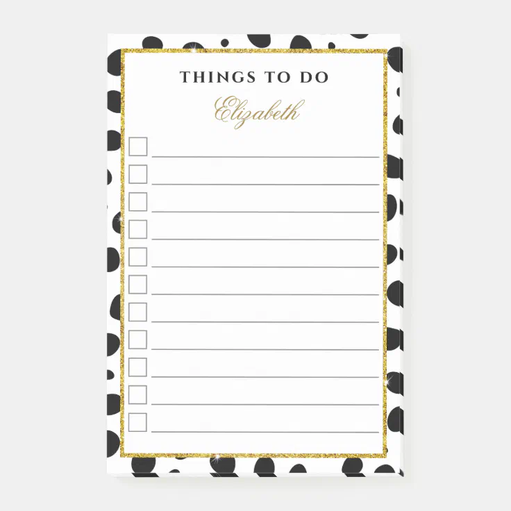 Modern Elegant Girly White Black Gold To Do List Post-it Notes | Zazzle
