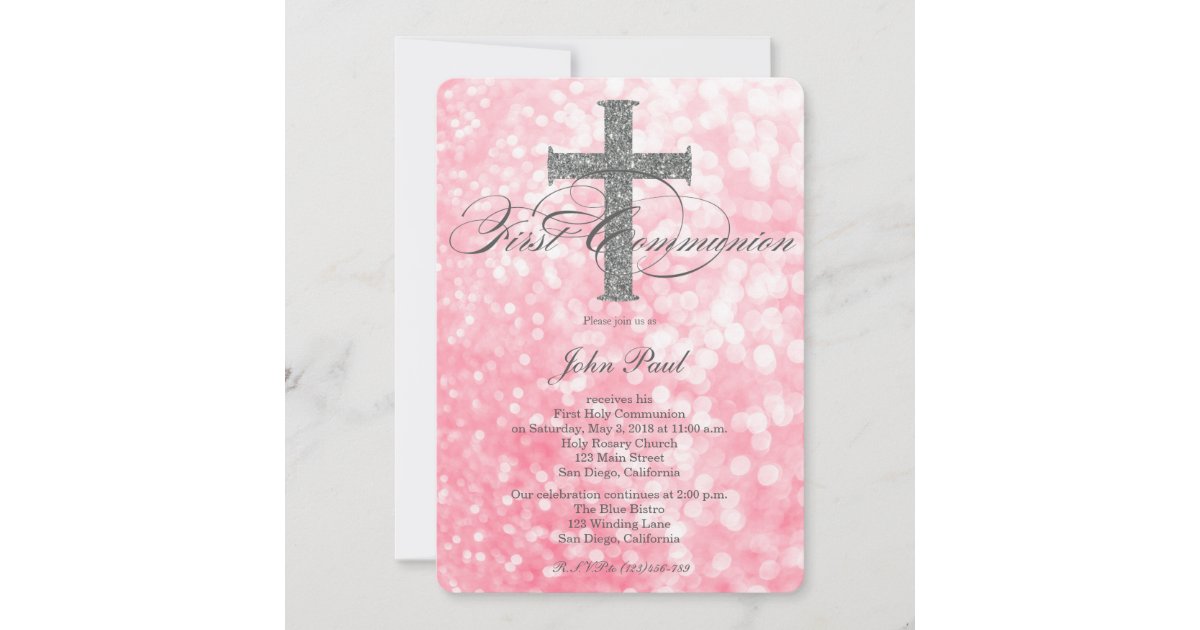 Modern Elegant Glitter Cross Communion Invitation | Zazzle