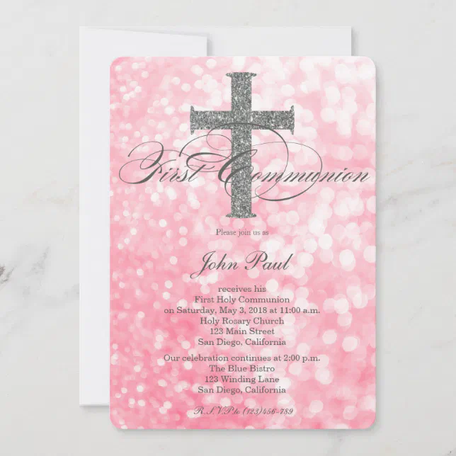 Modern Elegant Glitter Cross Communion Invitation | Zazzle