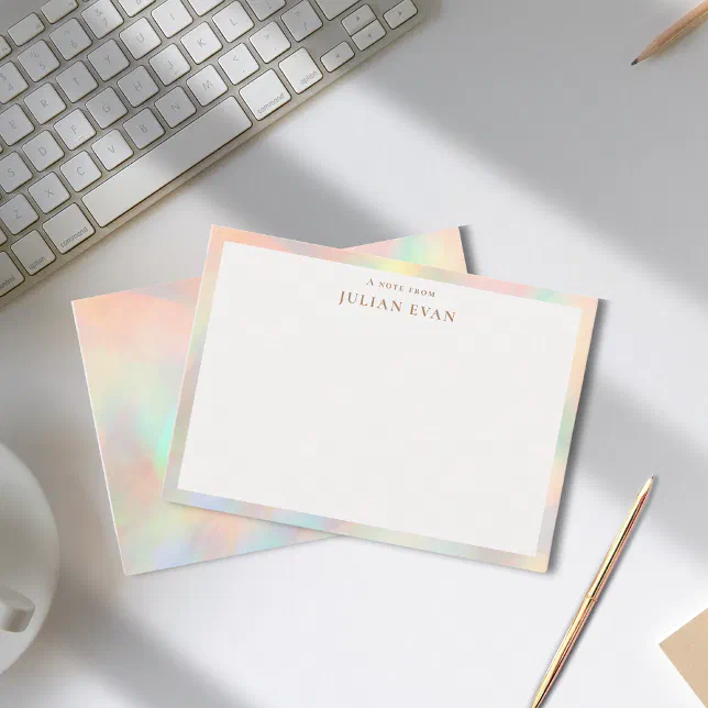 Modern Elegant Glitter Holographic Border Note Card | Zazzle