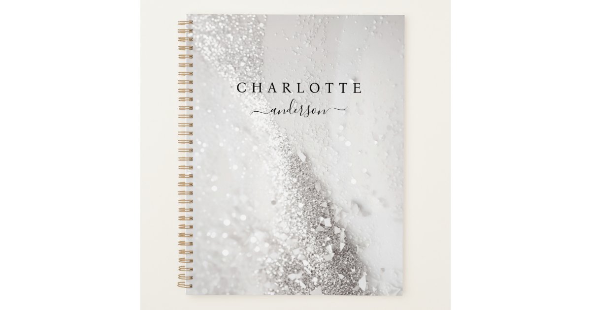 Modern, elegant, glitter, silver planner | Zazzle
