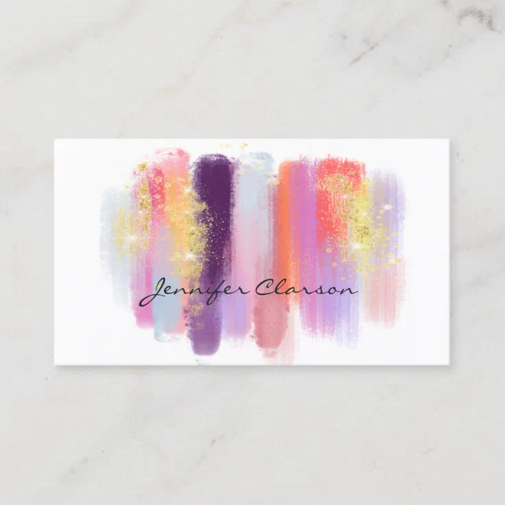 Modern Elegant Glitter Watercolor Brushes Girly Business Card | Zazzle