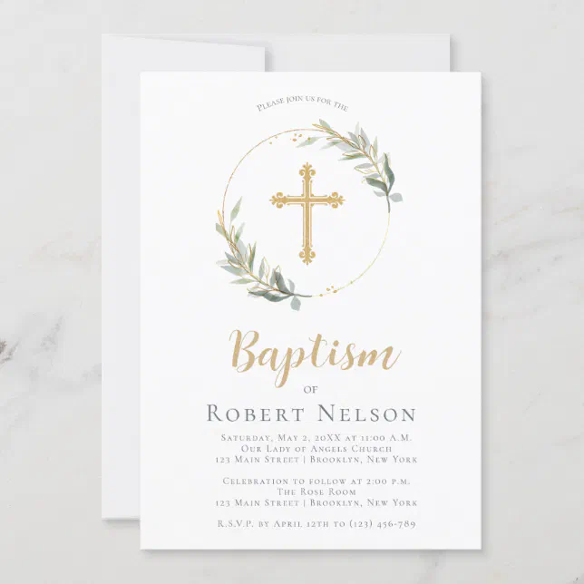 Modern Elegant Gold Circle Baptism Christening Invitation | Zazzle