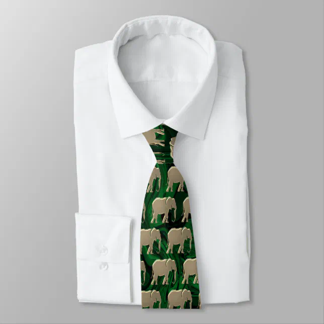 Modern Elegant Gold Elephant Pattern Emerald Green Neck Tie | Zazzle
