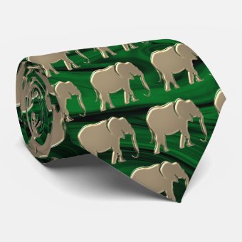 Modern Elegant Gold Elephant Pattern Emerald Green Neck Tie | Zazzle