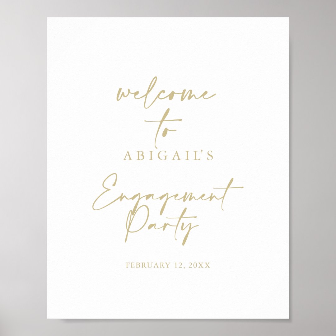 Modern Elegant Gold Engagement Party Welcome Poster | Zazzle