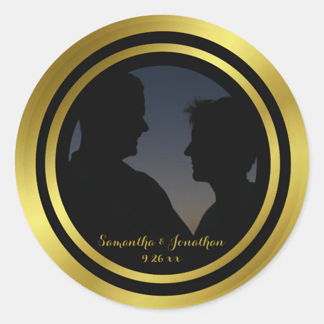 Modern Elegant Gold Foil Photo Wedding Engagement Classic Round Sticker ...