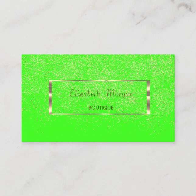 Modern Elegant,Gold Frame,Confetti Neon Green Business Card | Zazzle