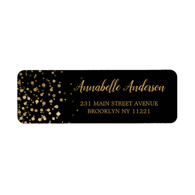 Modern Elegant Gold Glitter Confetti Script Black Label | Zazzle