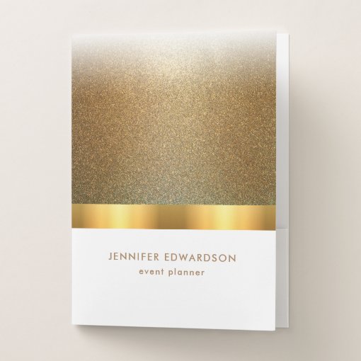Modern Elegant gold glitter white professional Pocket Folder | Zazzle