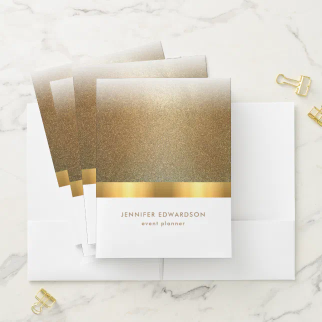 Modern Elegant gold glitter white professional Pocket Folder | Zazzle
