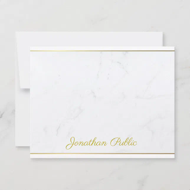 Modern Elegant Gold Handwritten Script Text Flat Note Card | Zazzle